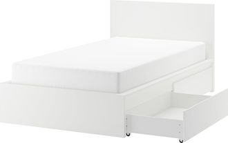 IKEA MALM Bettgestell, hoch, mit 2 Aufbewahrungsboxen, 120x200 cm, Weiß