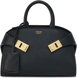 Ferragamo Femme, Sacs, Noir, Taille: ONE Size Sac &agrave; Main en Cuir de Veau Noir avec Fermeture Clip-Lock