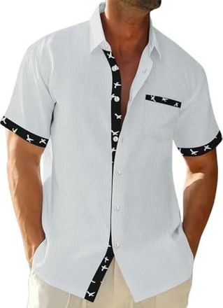 Generic Chemise hawa&iuml;enne pour Homme - &Eacute;t&eacute; Loisirs Manches Courtes Coupe Droite Basic de Plage boutonn&eacute;e Imprim&eacute; hawa&iuml;en daffaires p&ecirc;che l&eacute;g&egrave;re