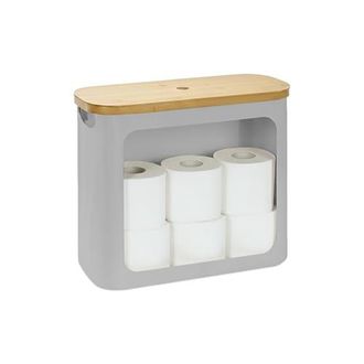 Relaxdays Toilettenpapier Aufbewahrung, 12 Rollen, HxBxT: 36 x 43 x 17 cm, Stoff, Bambus, Klopapier Korb, Vorrat, grau