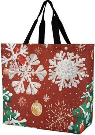 Generic Flocons De Neige Et Sapins De No&euml;l Sac Fourre-Tout Pliable Tote Bag R&eacute;utilisable Sac A Main Femme Pour Shopping Travail Voyage