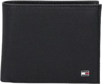Tommy Hilfiger Homme, Accessoires, Noir, Taille: ONE Size Portefeuille Bifold en Cuir avec Drapeau &Eacute;maill&eacute;