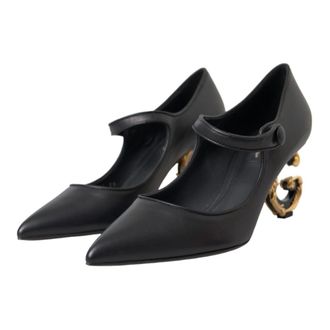 Dolce & Gabbana Schwarze Leder-Logo-Abs&auml;tze Mary Janes Pumps Schuhe - - Shoes - Damen - Schwarzk - 35 1/2 EU