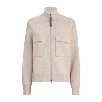 Brunello Cucinelli Sequined Zip-Up Knit Jacket - - Knitwear - Damen - Grau - L