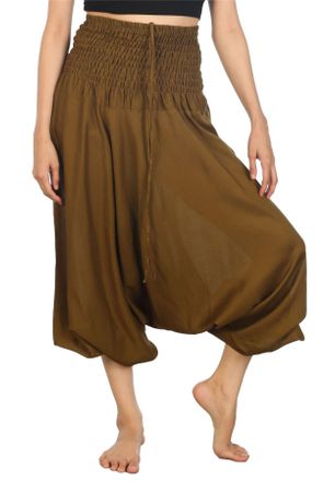 Lofbaz Damen Solide Smocked Taille 2 in 1 Harem Overall Hose Dunkelgr&uuml;n 4XL