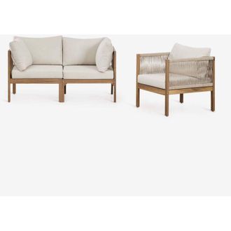 Sklum Gartenset mit zweiteiligem Modulsofa mit Armlehnen und Sessel aus Branson-Akazienholz Akazie Braun