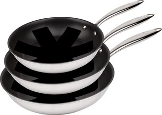 Masterpro Argent 3 | 3 Antihaft-Pfannen 20, 24 und 28 cm | mit dreifacher Schicht aus Edelstahl und geschmiedetem Aluminium | mit ergonomischem Griff | Edelstah