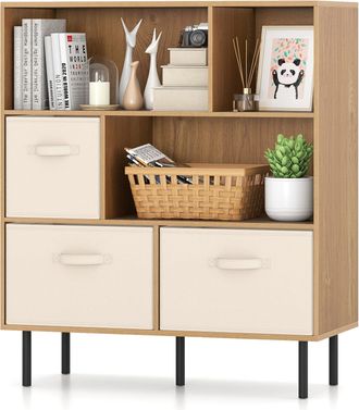 Costway 6-W&uuml;rfel B&uuml;cherregal, B&uuml;cherschrank mit 3 abnehmbaren faltbaren Stoffschubladen, Aufbewahrungsschrank mit angehobenen Beinen f&uuml;r Wohnzimmer & B&uuml;ro (Na