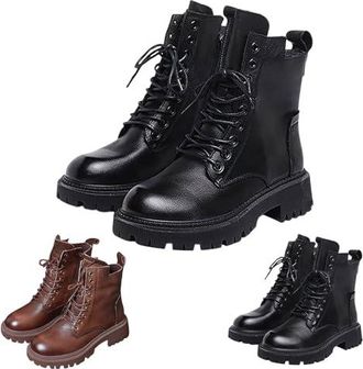Generic Bottines &agrave; lacets pour femme avec fermeture &eacute;clair lat&eacute;rale, confortables, couleur unie, bout rond, classique, tendance, imperm&eacute;able, antid&eacute;rapant, bo