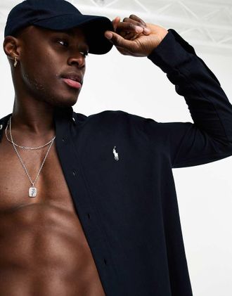 Polo Ralph Lauren Pikee-Hemd in Schwarz mit Markenlogo-Marineblau