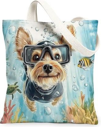 Generic Pop Art Westie Dog Sac fourre-tout en toile r&eacute;utilisable pour faire du shopping 33 x 38,1 cm, motif chiot nautique marin pour femme, animal de compagn