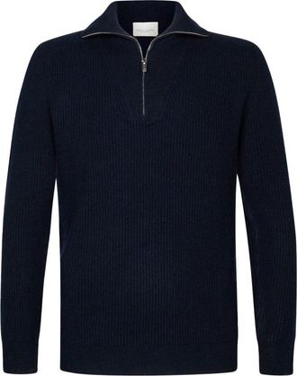 Profuomo Homme, Pulls, Bleu, Taille: XL Half Zip Navy Pullover Sweater