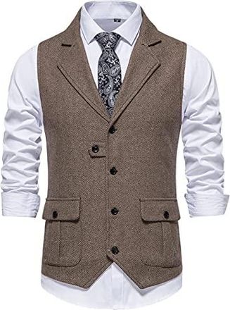 Generic Gilet en tweed pour homme - Gilet de costume d&eacute;contract&eacute; pour homme avec simple boutonnage - Costume moderne - Gilet &eacute;l&eacute;gant - Gilet de travail l&eacute;ger 