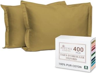 Pizuna Coton Peign&eacute; Set de 2 50x75 cm Or Moutarde, 100% Coton Longue Tige 400 Fils Armure Satin Taies doreiller Douces 50x75 en Coton (Or Moutarde taies dore
