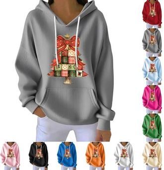 Generic HUIFUAO Sweat à capuche de Noël pour femme avec noeud amusant et arbre de Noël - Grande taille - Tenue de Noël à manches longues - Cadeau fantaisie av