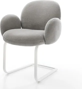 DELIFE Freischwinger Nube-Flex mit Armlehnen Strukturstoff Soft Grau Freischwinger flach Wei&szlig; Taschenfederkern, Esszimmerst&uuml;hle