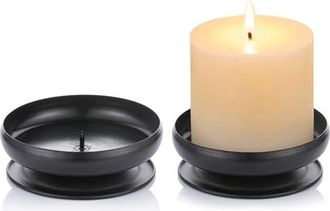 Nuptio Bougeoir en Forme De Pointe Plaque De Bougie en Fer, 2 Pi&egrave;ces Support Bougie Pilier Noir Plaque Bougie D&eacute;corative Bougeoir de 9cm Diam&egrave;tre Bougies LED