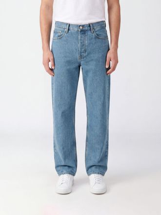 Dries Van Noten Jean large taille mi-haute en denim de coton indigo