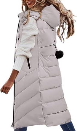Generic Vestes 2026 pour femmes 2024 automne et hiver au-dessus du genou veste &eacute;paisse &agrave; capuche chaude &eacute;paule veste, beige, 4XL