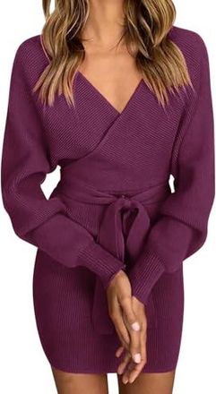 Heekpek Robe Pull Femme Sexy Chic Hiver Chaud en Tricot Mode Pullover Manches Longues Pull Robe Femme Hiver, Violet, XL