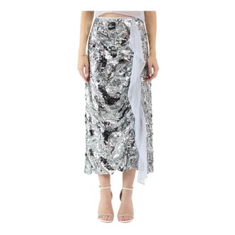 Sabina Mus&aacute;yev Silber Pailletten Midi Rock - - Skirts - Damen - Grau - M