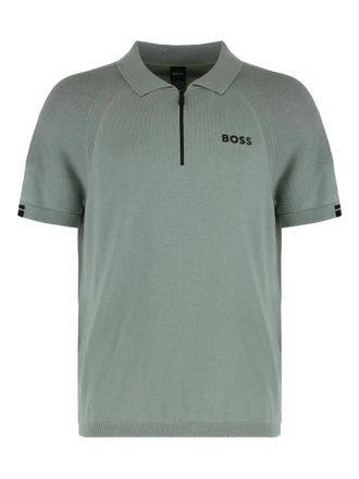 BOSS polo zipp&eacute; &agrave; poignets nervur&eacute;s - Vert