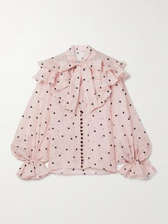 Zimmermann Blouse En Organza De Lin Et De Soie Mélangés À Broderies Et À Volants Crush - Rose