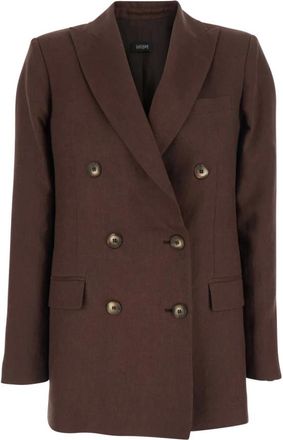 Pla&icirc;n Plain, Femme, Vestes, Brun, Taille: 40 FR Blazer crois&eacute; en lin