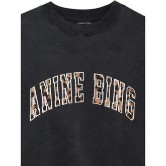 Anine Bing Logo-Embroidered Washed Cotton Sweatshirt - Black