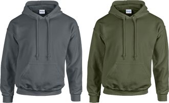 Gildan 2er Herren Kapuzenpullover Heavy Blend Set Hoodie Sweat M L XL 2XL 3XL 4XL 5XL in verschiedenen Farbsets & HLKauf-Block (1x Anthrazit, 1x Military & 1
