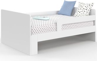 IDMarket Einzelbett Gaspard 90 x 140/190 cm mit Lattenrost und Barrieren aus Holz, weiß