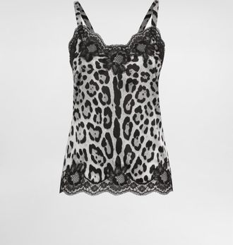 Dolce & Gabbana Dessous-top Aus Elastischem Seidensatin Mit Leoprint - Frau Unterwäsche Drucken Satin 1