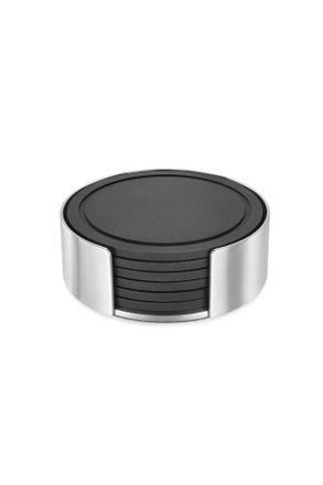 Zack Glasuntersetzerset Vetro, Edelstahl, Schwarz, Kunststoff, Metall, 7-teilig, rund, 9x3.5x9 cm, Wohntextilien, Tischw&auml;sche, Untersetzer