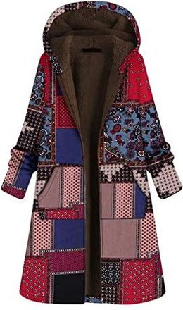 Generic Vestes pour femmes 2026 veste rembourr&eacute;e &eacute;paisse style ethnique impression coutures longues mode femmes manteaux dhiver 2022, Rouge, XXL