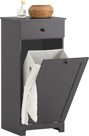 SoBuy Badezimmerschrank mit W&auml;schekorb - W&auml;scheschrank mit Schublade - Kompakter Badschrank f&uuml;r kleine Badezimmer - Badm&ouml;bel aus MDF mit ausklappbarem W&auml;sch