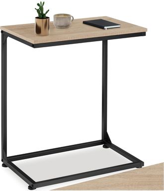 TecTake Beistelltisch Holz Metall, Wohnzimmertisch, Couchtisch C-Form, Laptoptisch für Couch, Betttisch, Sofatablett, Betttablett, Side Table, 55,5 x 35 x 67 