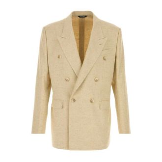 Dolce & Gabbana Homme, Vestes, Beige, Taille: XL Veste crois&eacute;e en soie et chanvre effet tweed