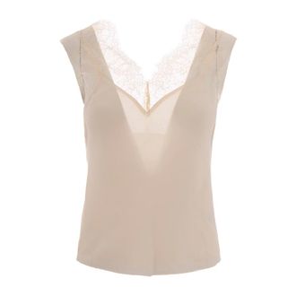 Patrizia Pepe Femme, Tops, Beige, Taille: 40 FR Top col en V avec d&eacute;tails en dentelle