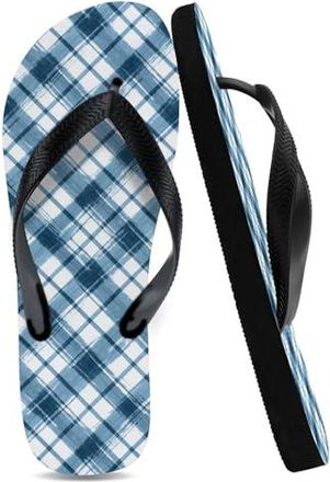 Generic Tongs unisexes pour femme, pantoufles de salle de bain, sandales d&eacute;t&eacute; l&eacute;g&egrave;res pour la piscine, cadeaux pour hommes et mamans, Motif losanges Bleu/blan
