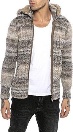 Red Bridge Cardigan pour Homme Pull à Capuche Amovible Chandail en Tricot avec Fermeture à glissière Beige M