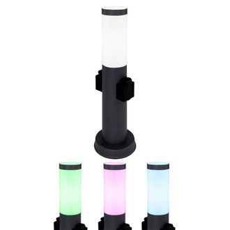 Globo Lighting LED Sockelleuchte Au&szlig;en Edelstahl mit 2 Steckdosen Wegeleuchte anthrazit Au&szlig;enstehlampe dimmbar mit Fernbedienung, RGB Farbwechsel, 8,5W 806lm warmwei