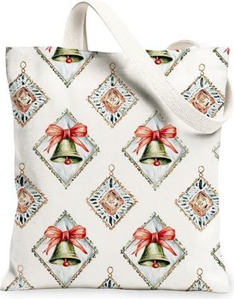 Generic Sacs fourre-tout en toile de No&euml;l, motif cloche, sacs de courses r&eacute;utilisables, vintage, d&eacute;coratifs, l&eacute;gers et lavables pour voyage, &eacute;picerie, cadeau,