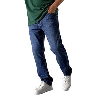 Generic Jean à jambe droite pour homme, coupe décontractée pour homme, pantalon en jean uni, coupe droite, pantalon classique et lourd, pantalon en denim, sty