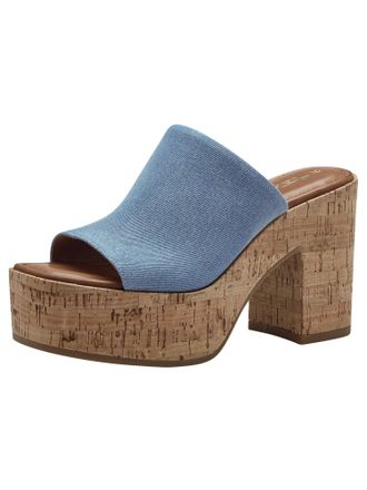 Tamaris Damen Mules Pantoletten mit Absatz Textil Banana-Absatz; DENIM/blau; 38 EU