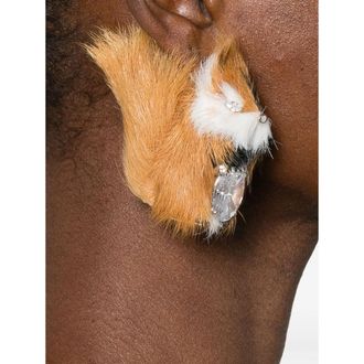Yvmin Fox Fur & Crystal Earrings - Orange