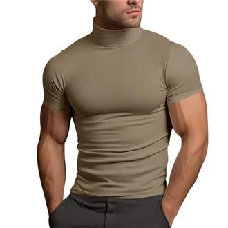Generic T-shirt &agrave; manches courtes ajust&eacute; pour homme - T-shirts de sport &agrave; col debout - T-shirt de sport &agrave; col montant - T-shirt dentra&icirc;nement respirant et &eacute;va