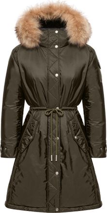 Moncler Moncler Moustique Hooded Shearling Trimmed Long Down Parka, Women, Green, Size: 00
