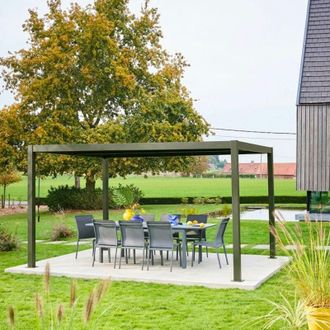Sweeek Pergola bioclimatique kaki. aluminium et acier. 3x4m. lames orientables