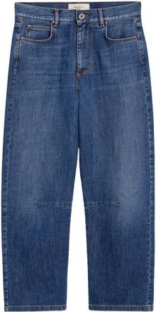 Max Mara Femme, Jeans, Bleu, Taille: 36 FR Jean Barrel Leg avec Surpiq&ucirc;res Pliss&eacute;es