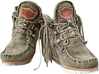 Generic Bottines boh&egrave;me pour femme - Vintage - En daim - Lacets - Large largeur - Bout rond - Talon &eacute;pais - Chaussures de plage r&eacute;tro &agrave; enfiler - L&eacute;g&egrave;res et c